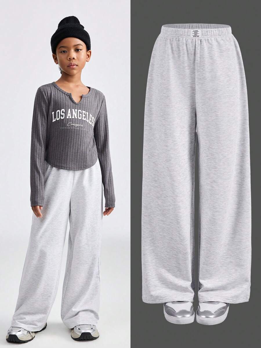 Coolane Kids Tween Girl Casual Gray Elastic Waist Wide Leg Sweatpants ...
