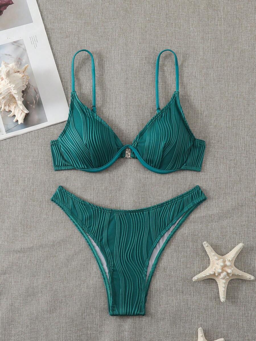 Swim Basics Women's Solid Color Spaghetti Strap Bikini Top And Bottom ...