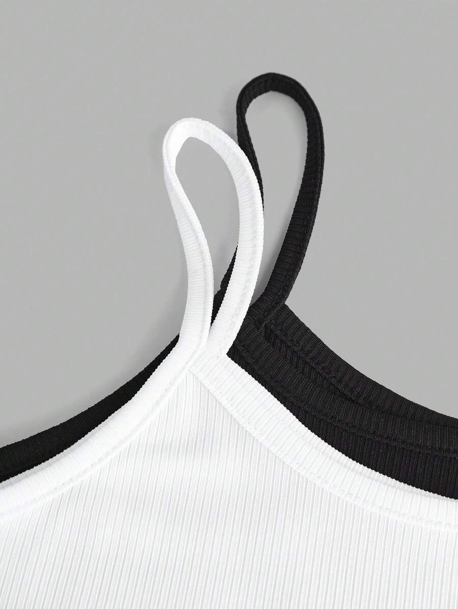 2pcs/Set Tween Girl Basic Casual Camisole, Black & White | SHEIN USA