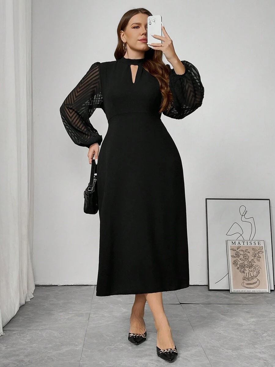 SHEIN Frenchy Plus Size Black V-Neck Lace ,Tita Outfit Modest Dresses ...