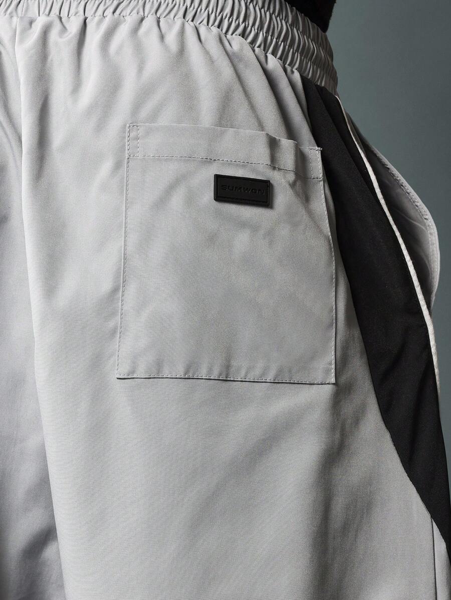 SUMWON Loose Fit Pull On Pants With Curve Colour Block Panel & Piping ...