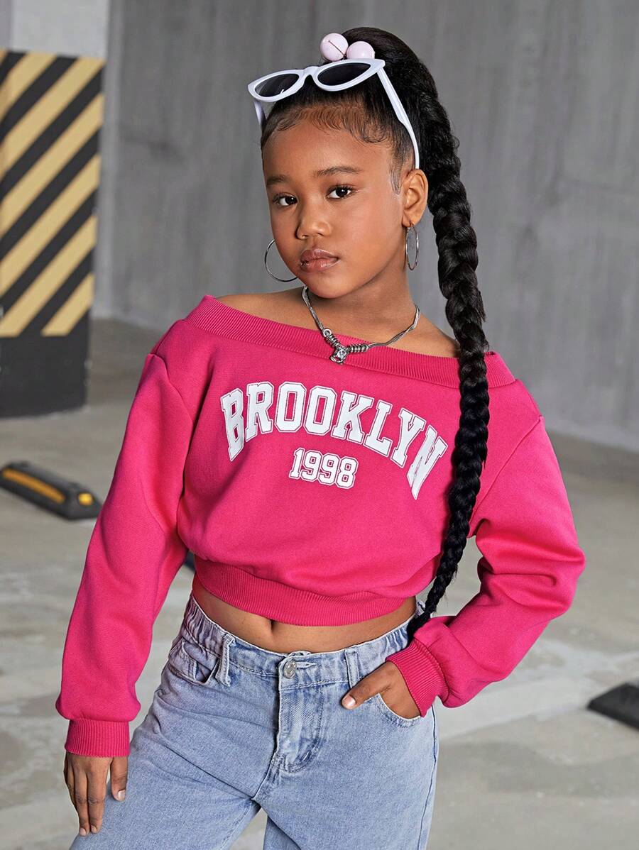 Tween Girl Tween Girl Street Casual Confortável Ombro a Ombro Manga ...