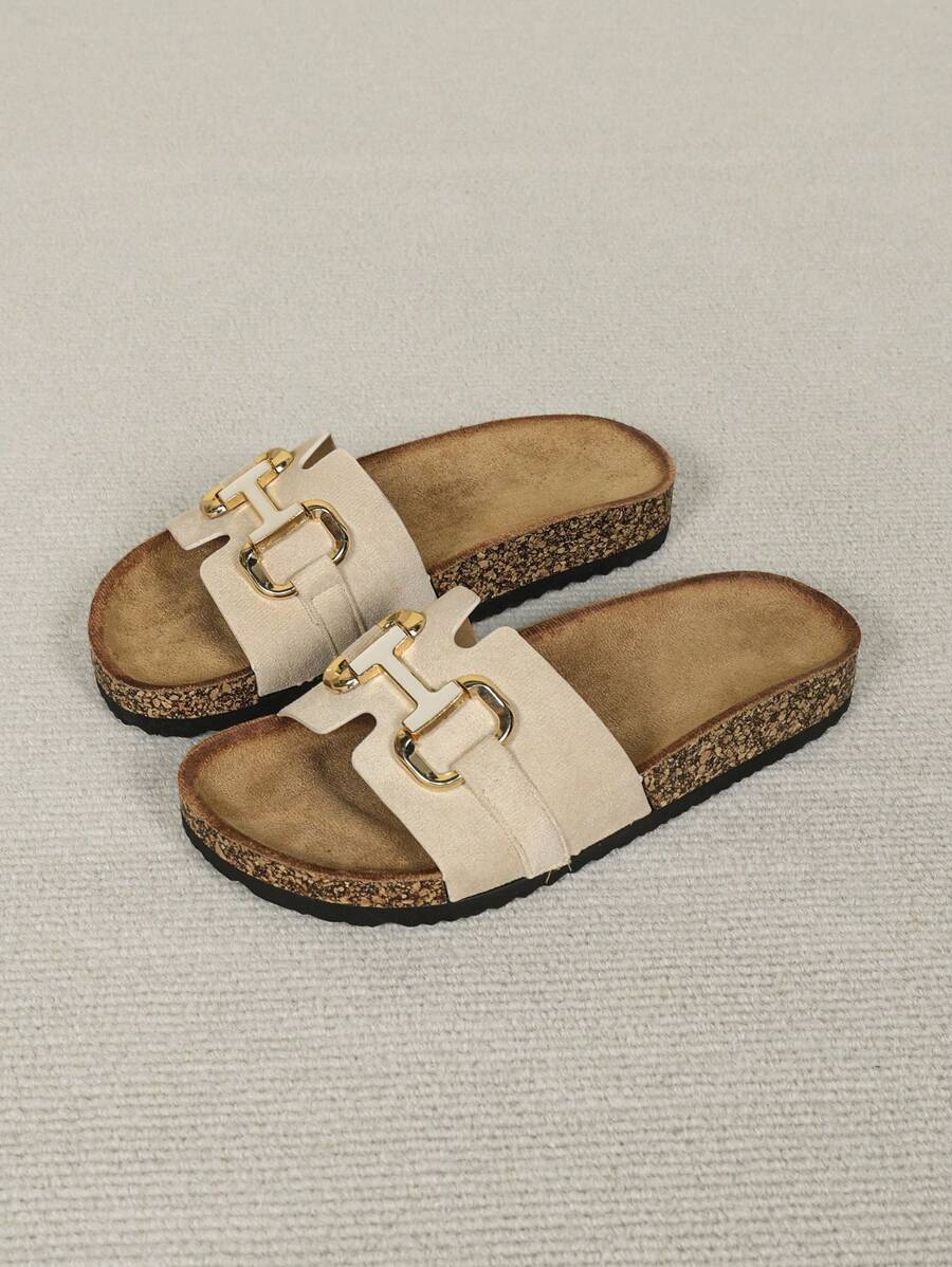 Solecia Apricot Metal Buckle Flat Beach Vacation Slippers For And Vibe ...