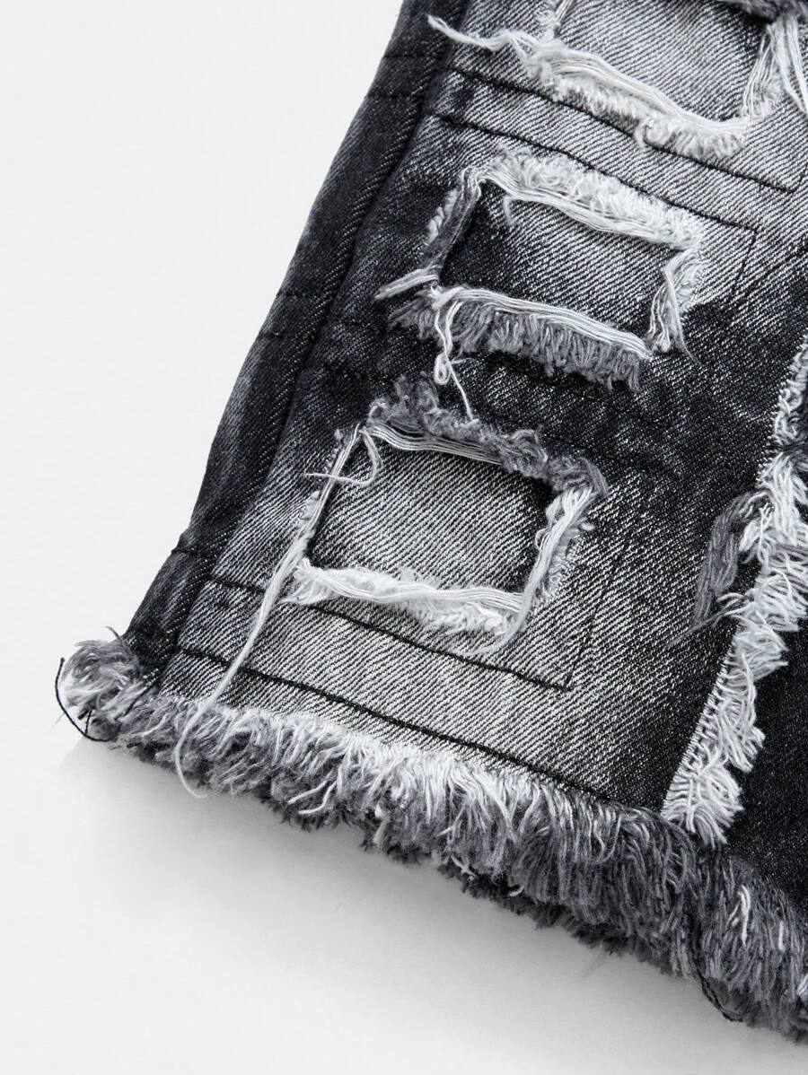 SHEIN Young Boy Street Cool Stonewashed Raw Edge Patchwork Straight Leg ...