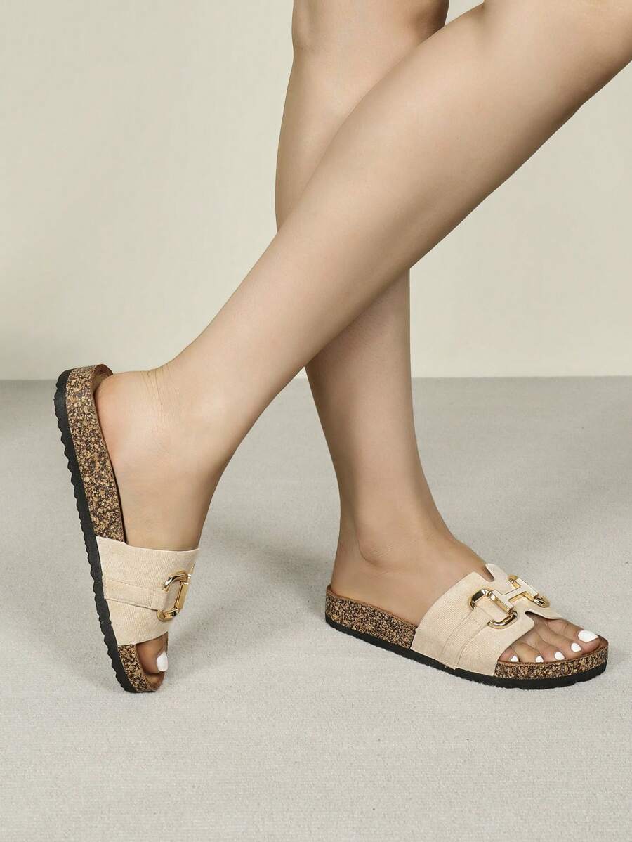 Solecia Apricot Metal Buckle Flat Beach Vacation Slippers For And Vibe ...