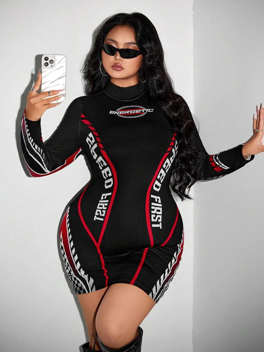 SHEIN ICON Plus Size Women's Super Cool Racing Car Print Long Sleeve ...