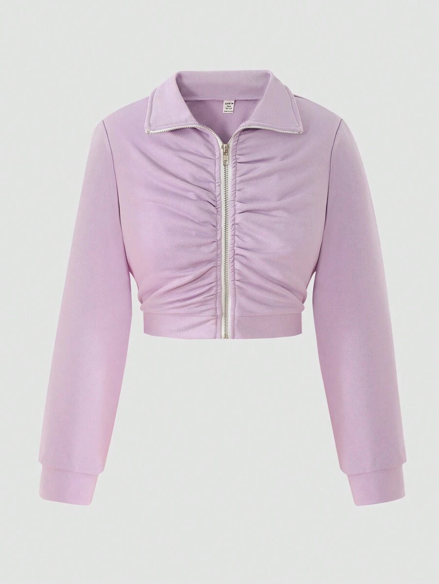 Y2K Style Cropped Zip-Up Sweatshirt For Teen Girls, Snug Fit Waist ...