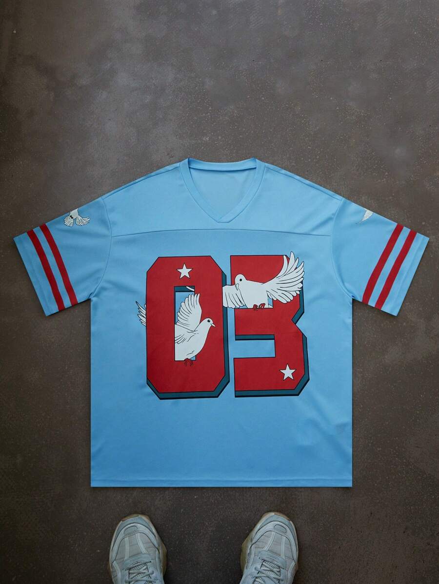 Manfinity EMRG Men's Loose Casual V-Neck Short Sleeve T-Shirt With ...