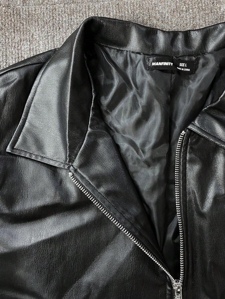 Manfinity RebelGame Men's PU Leather Loose Long Sleeve Jacket, Going ...