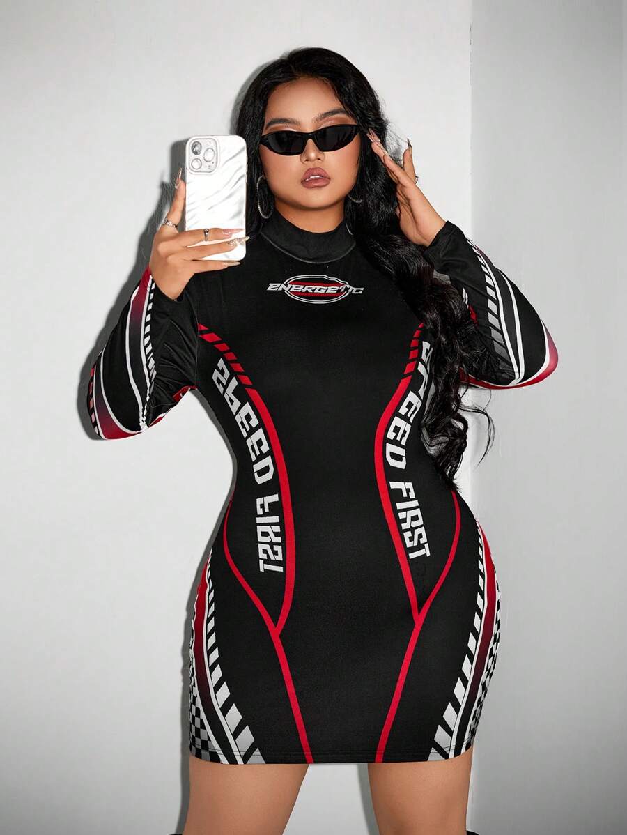 SHEIN ICON Plus Size Women's Super Cool Racing Car Print Long Sleeve ...
