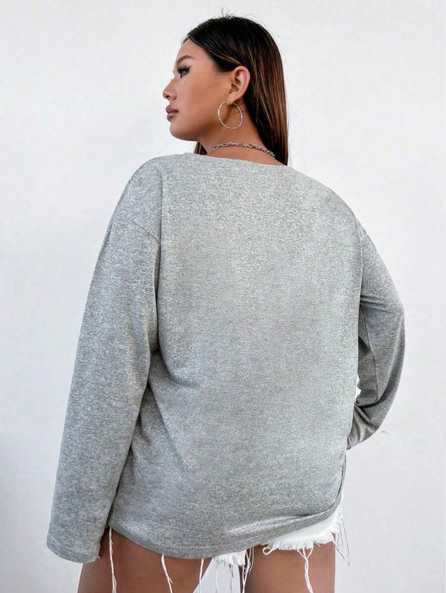 SHEIN MOOSTA Numeric Print Sexy V-Neck Long Sleeve T-Shirt Graphic Tees ...