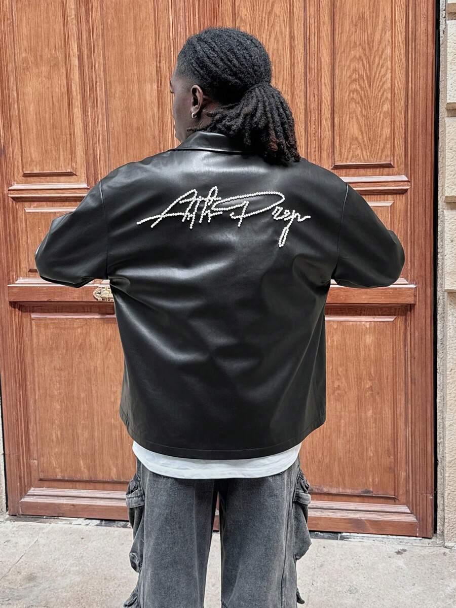 Manfinity VCAY Men's PU Leather Loose Long Sleeve Jacket, Going Out ...