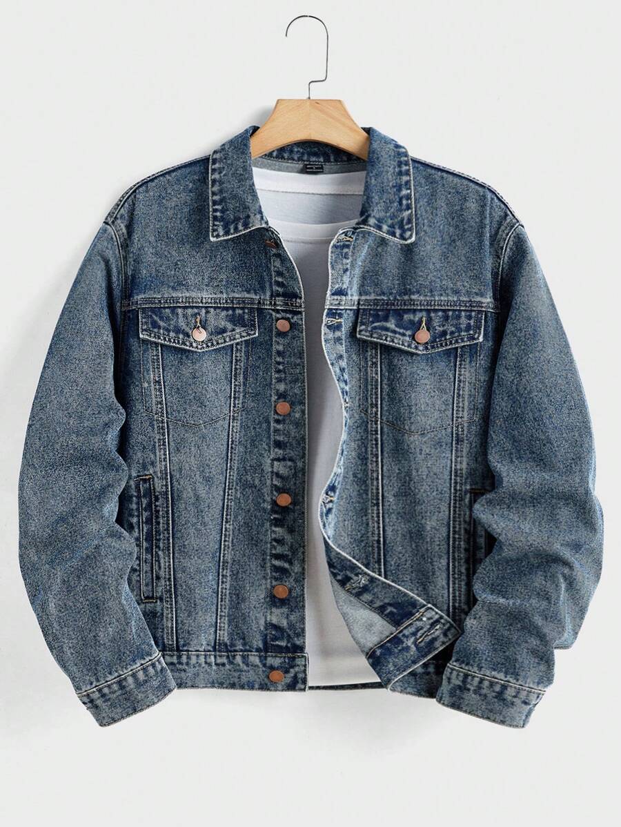 Manfinity Hypemode Men's Dark Blue Denim Loose Distressed Jacket | SHEIN UK