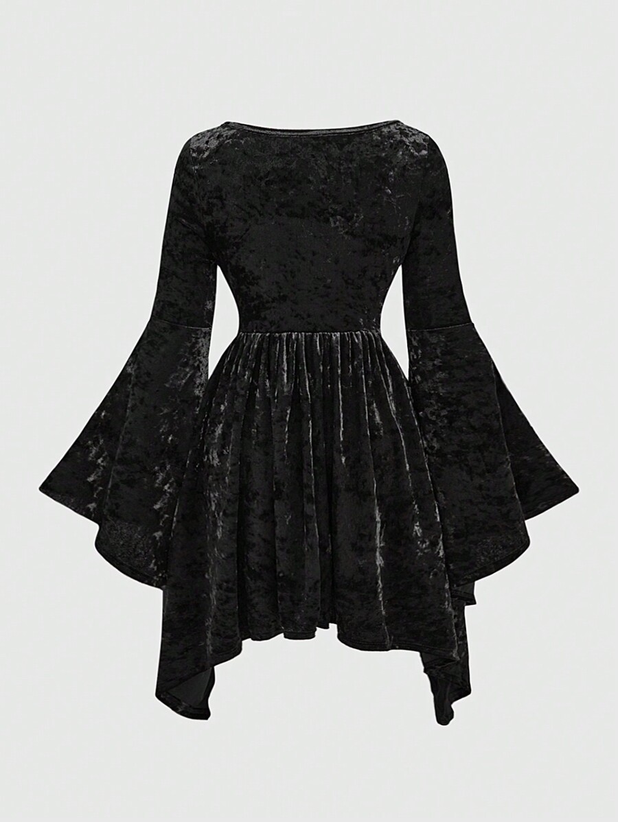 ROMWE Goth Plus Size Gothic Bat Collar Front Tie Asymmetrical Hem ...