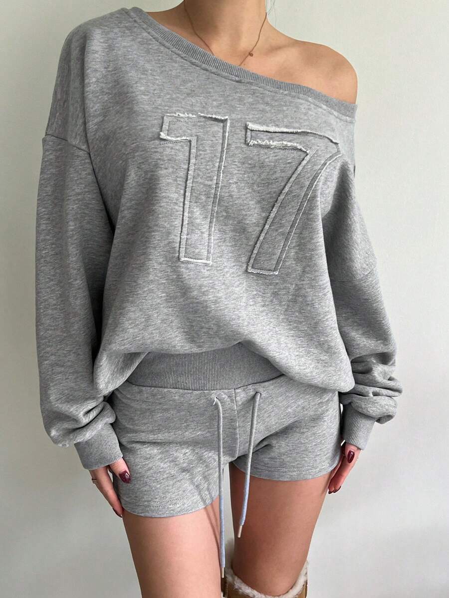 DAZY Women's Off-Shoulder Sweatshirt And Shorts 2-Piece Set | SHEIN USA