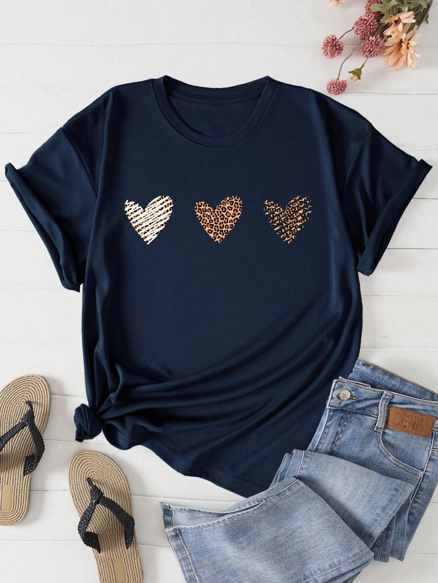 INAWLY Plus Heart Print Tee | SHEIN USA