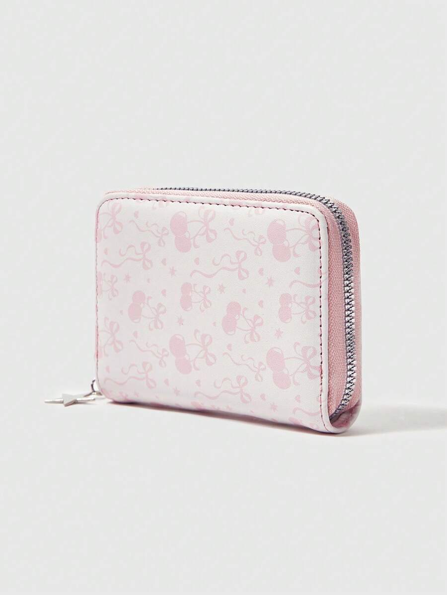 ROMWE Kawaii Cute Pink Cherry Blossom Bow Print Compact Wallet For ...