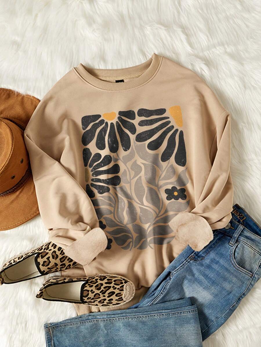 SHEIN EZwear Künstlerisch florales Muster Damen Lässig Minimalist Große ...