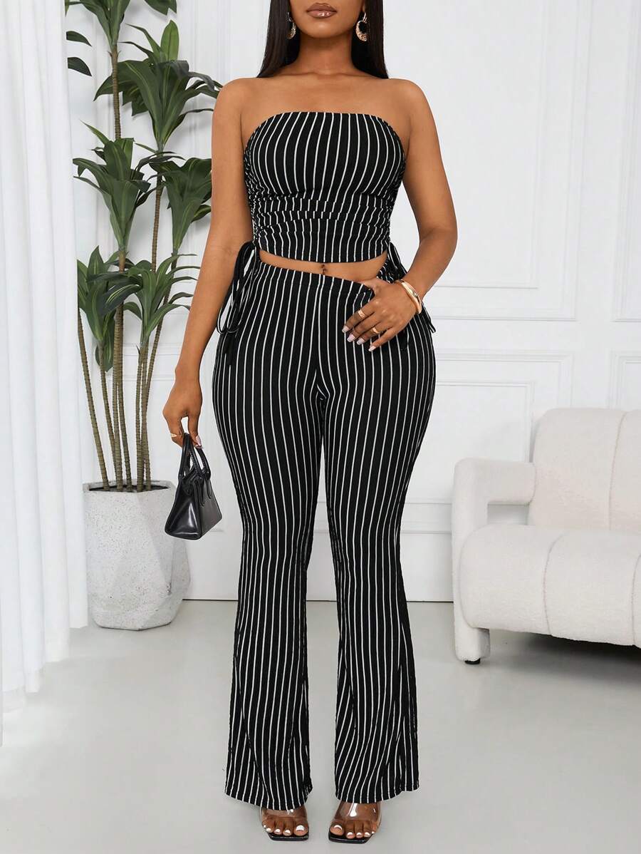SHEIN Foxxy 2pcs Women Sexy Striped Side Drawstring Camisole Top And ...