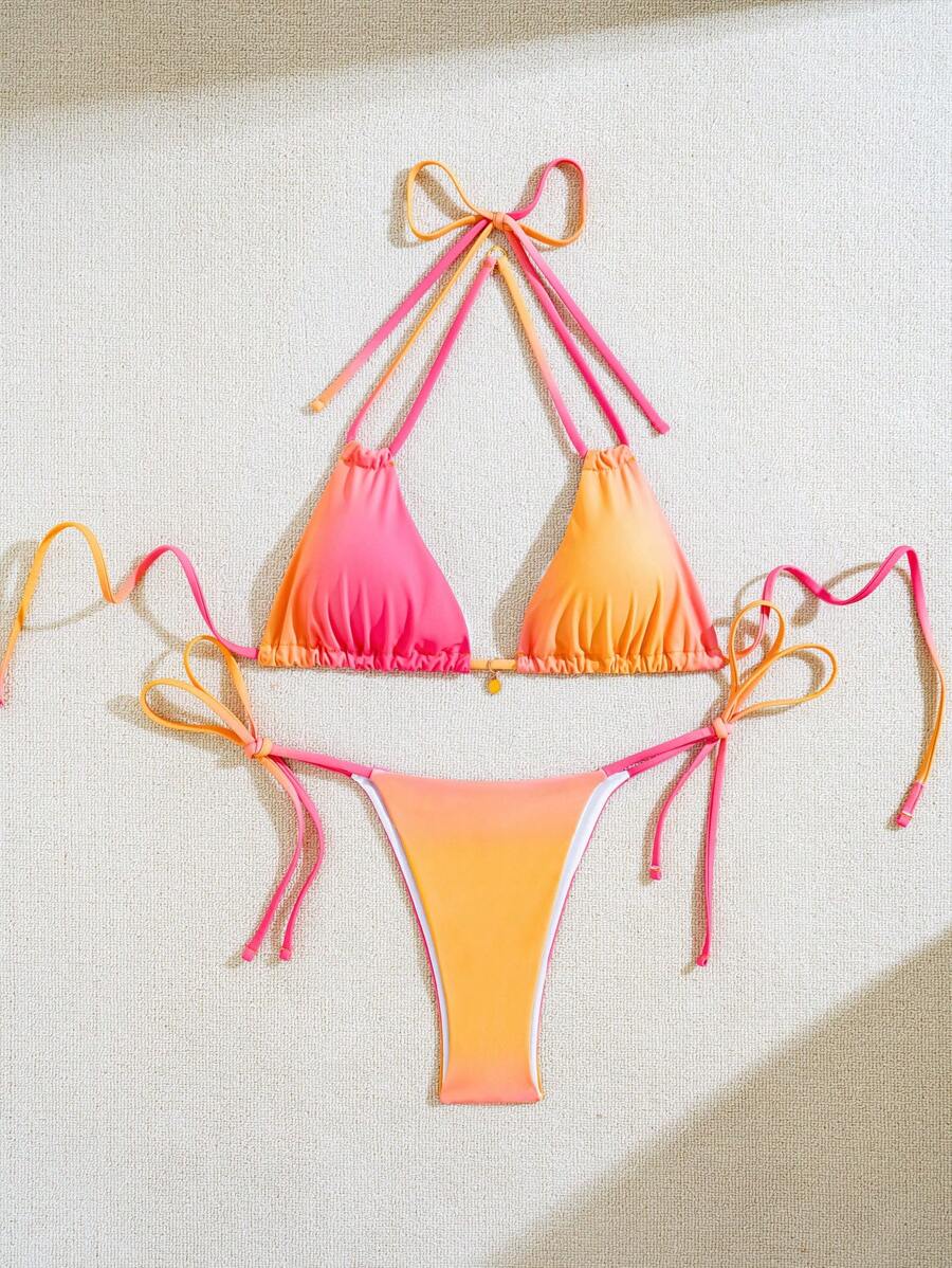 Minimalist Sexy Gradient Tie Dye String Bikini Set, Vacation Beachwear ...