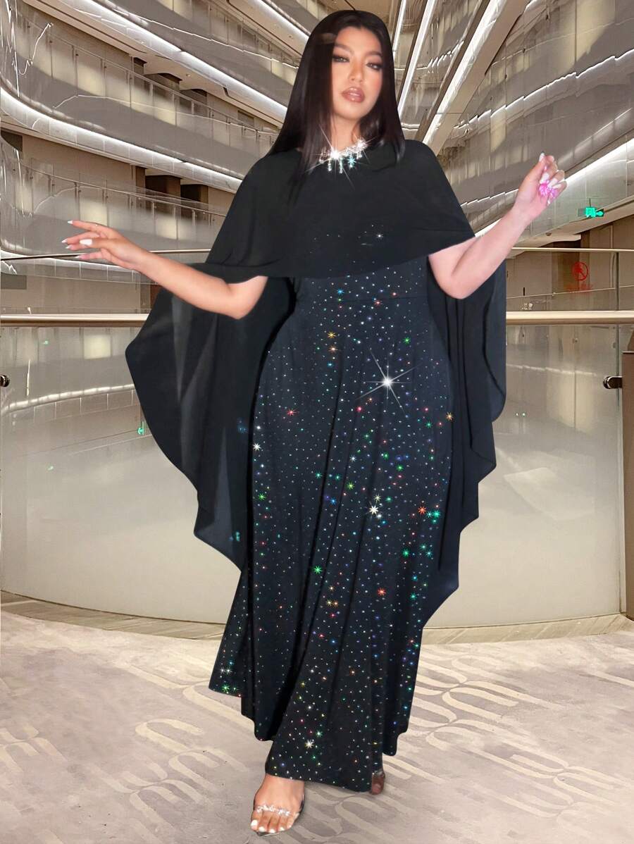 SHEIN BAE Plus Size Elegant Party Cape-Style Sequin Embellished ...