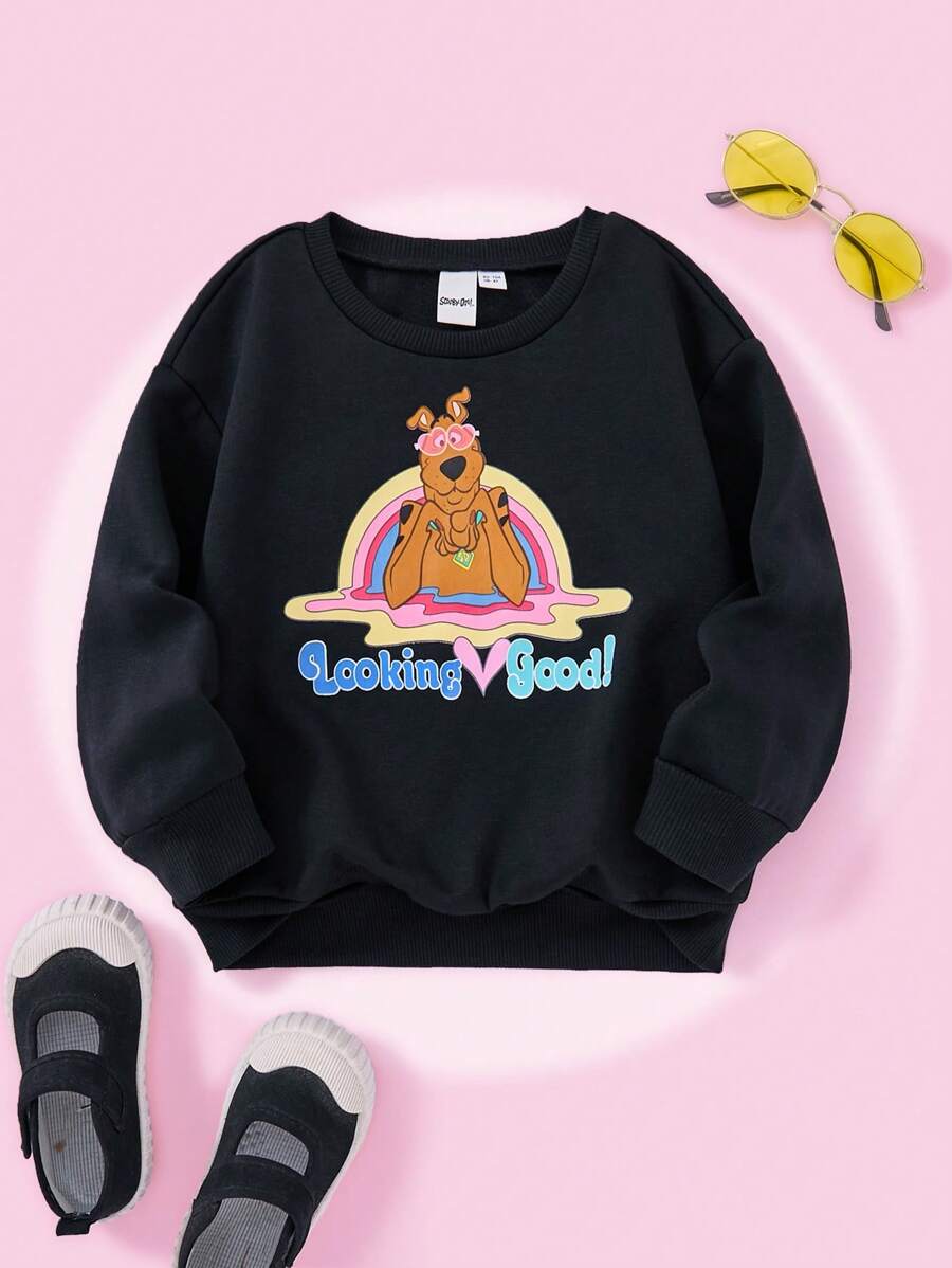 SCOOBY-DOO X SHEIN Young Girl Cartoon Dog Print Oversized Fleece ...