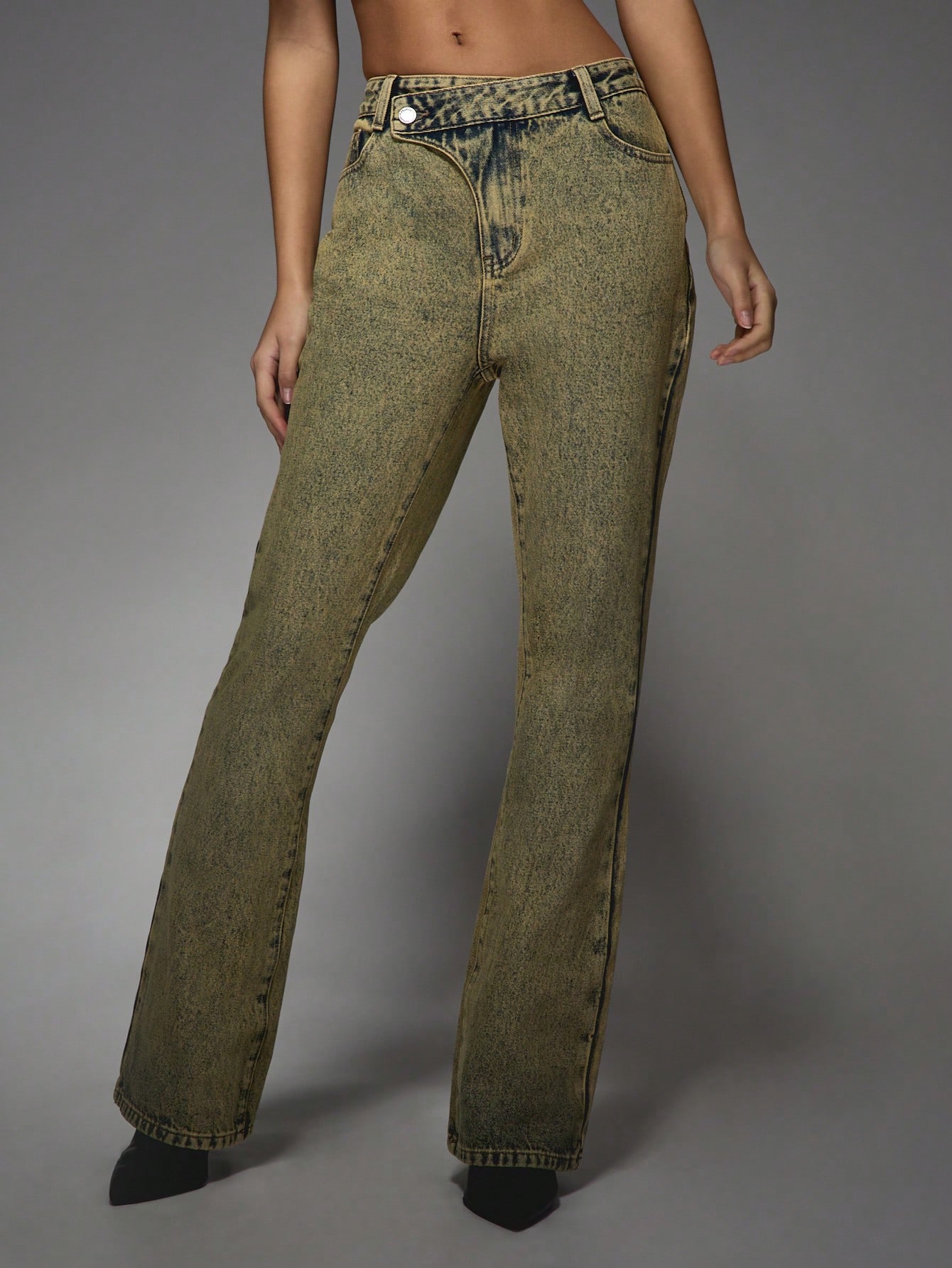 Acid Wash Asymmetric Low Rise Slim Flare Jean | MISSGUIDED