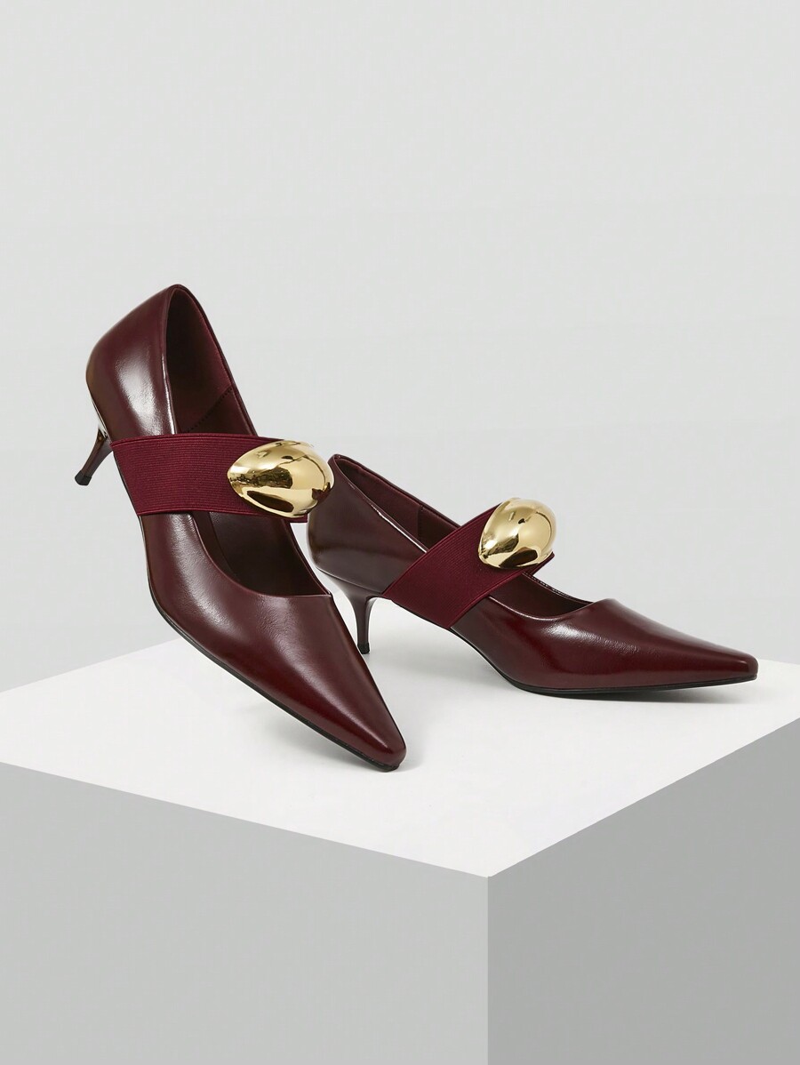 MOTF PREMIUM POINTED TOE METAL DETAIL LOW HEEL WOMEN ELEGANT COMMUTING ...