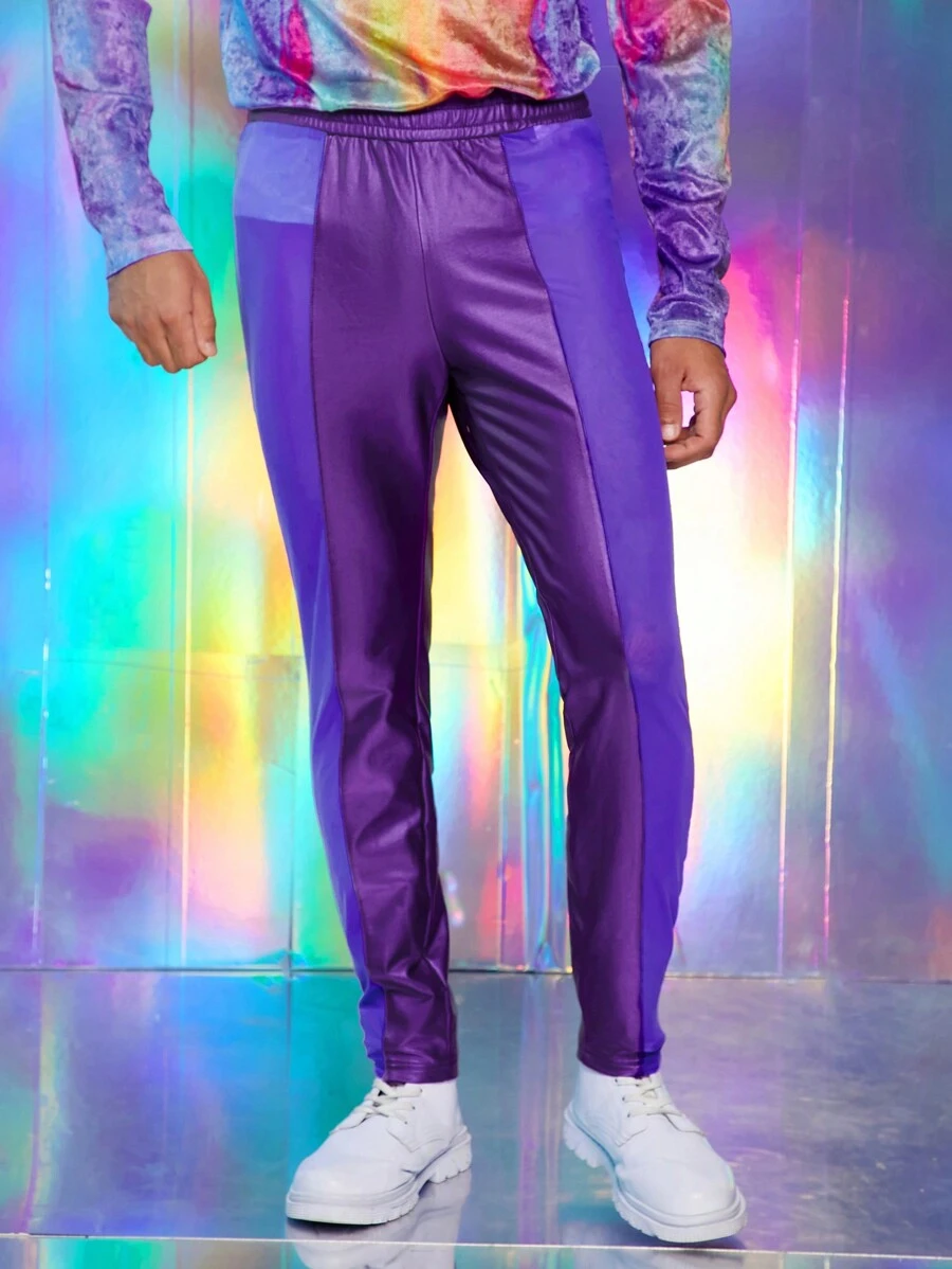 FeverCity Men's Elastic Leather-Mesh Splice Skinny Pants | SHEIN USA