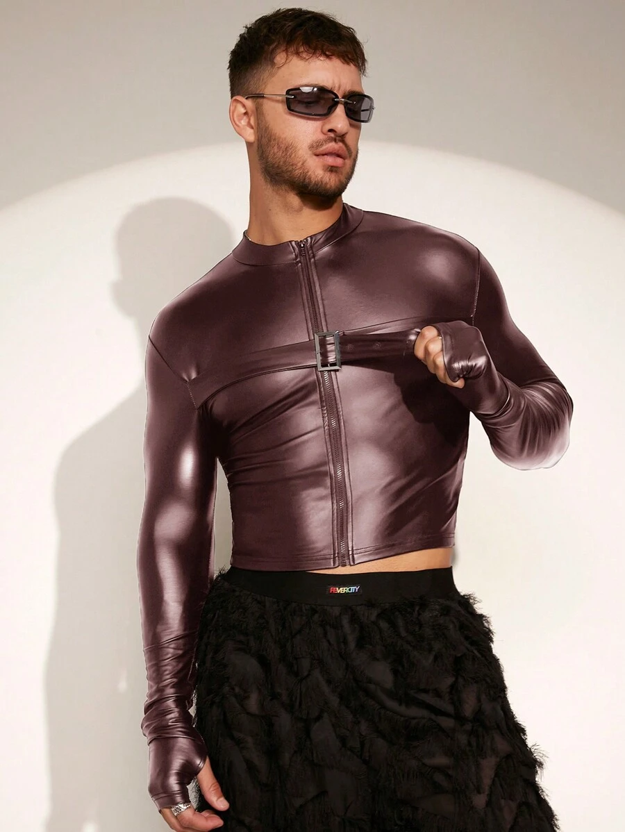 FeverCity Men's Fashionable Solid Color Zip-Up Fitted Short Jacket, For ...