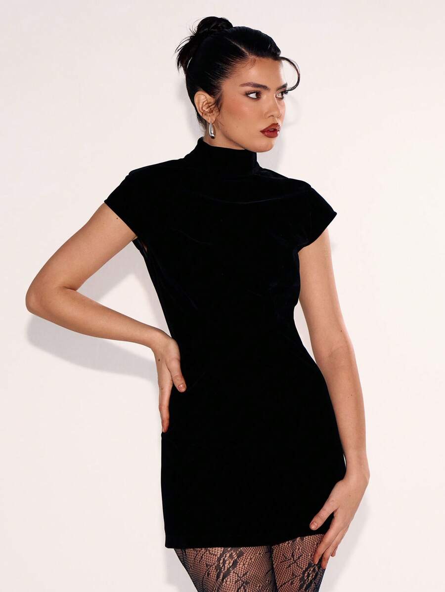 MUSERA High Neck Cap Sleeve Open Back Mini Dress Outfit for Sale ...