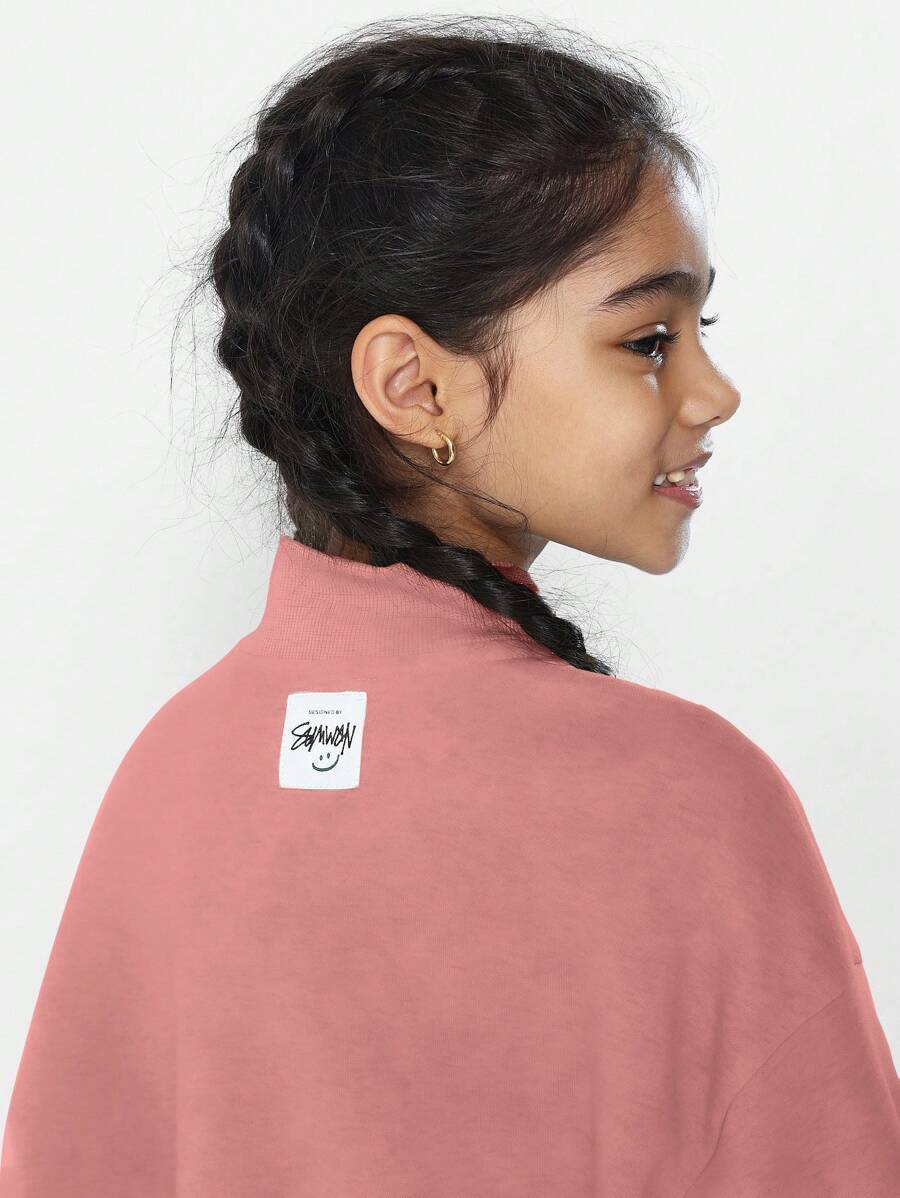 SUMWON סווטשירט חצי רוכסן עם צוואר משפך גדול מדי של בנות Tween עם ...