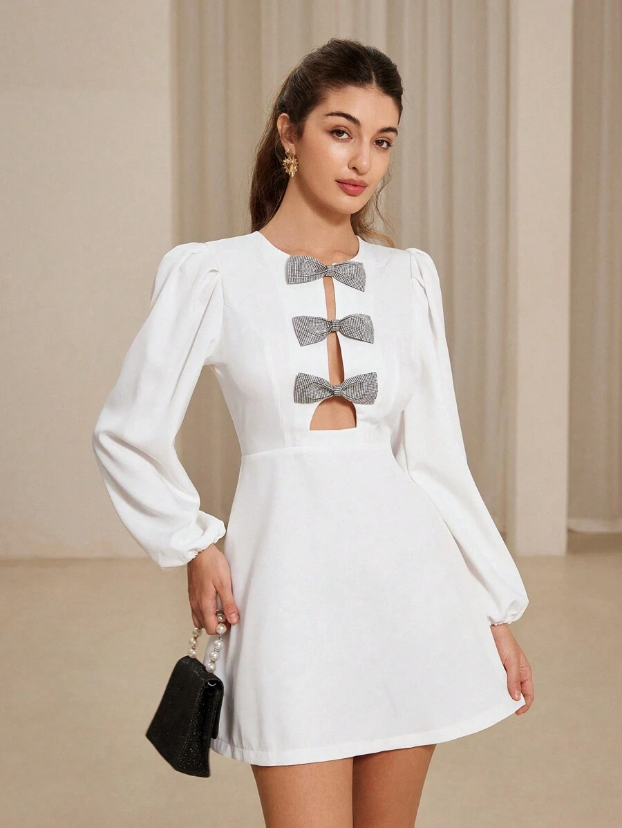 Aveloria Rosie Glamorous Sequin Bowknot Hollow Round Neck Puff Sleeve ...