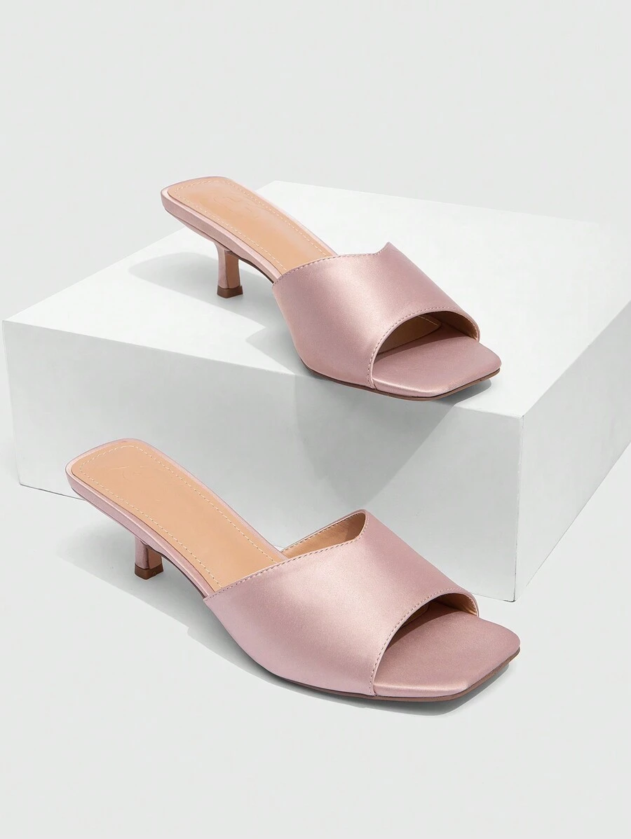 CUCCOO CHICEST Women's Square Toe Low Kitten Heel Strap Pink Satin ...