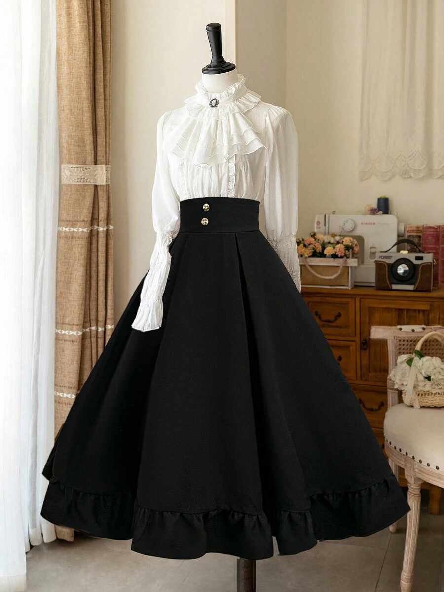 SHEIN MOD Plus Size Black Medieval Style Vintage Ruffle Hem Classic A ...