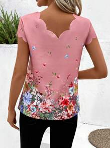 SHEIN Clasi Women's Shell Collar Wave Hem Floral Print Form-Fitting ...