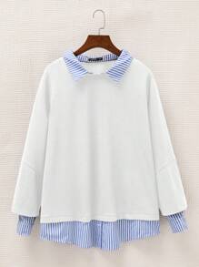 SHEIN EZwear Plus Size Women Striped Patchwork Pullover Sweatshirt ...