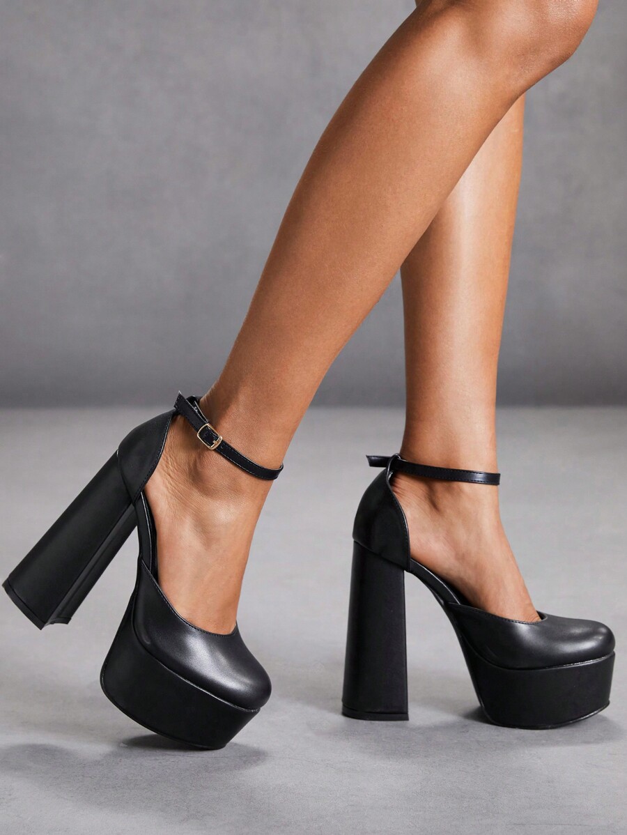 CUCCOO SZL Fashion Black Thick Platform Chunky Heel Women High Heel ...