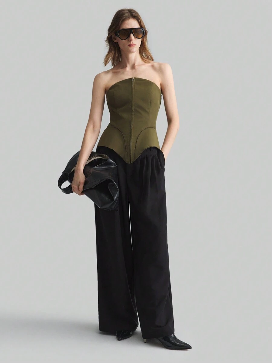 Ontre Blouse asymétrique avec bordure en pétale vert olive pour femmes ...