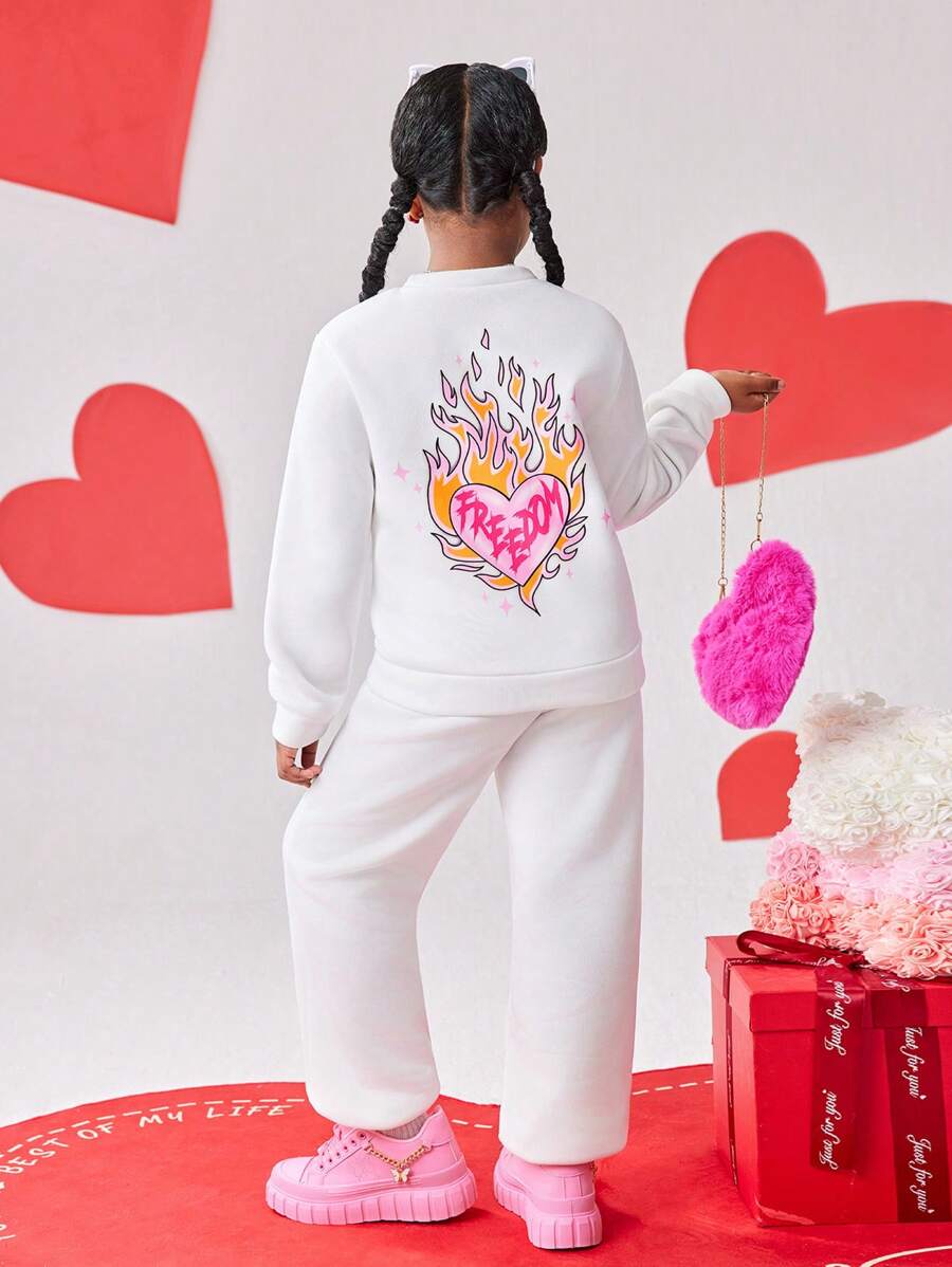 Streecool Kids Tween Girl Flame Heart & Y-Culture Print White Crew Neck ...