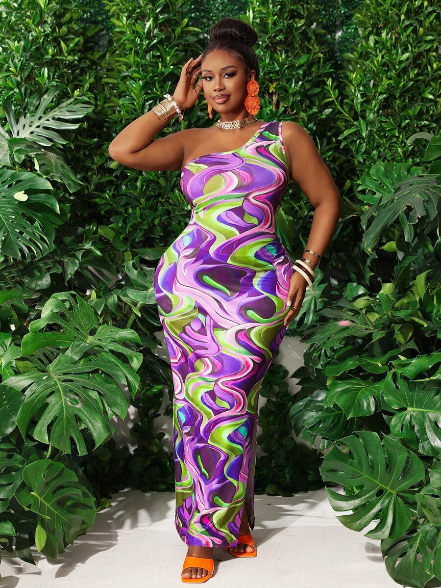 Slaydiva New 2025 Curve Plus Size Sexy Fashion Women One Shoulder Print ...