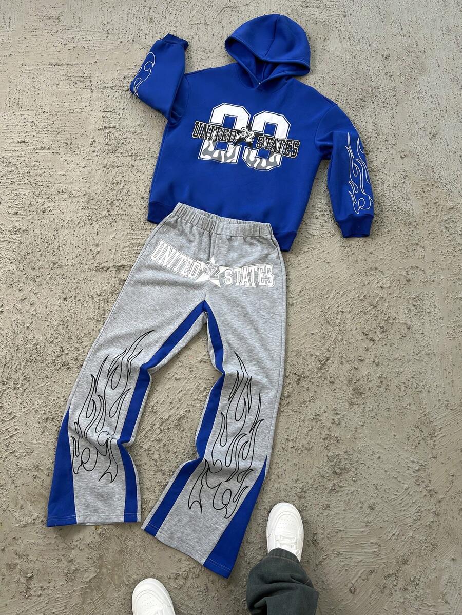 SHEIN Leap Crew Conjunto de 2 peças de moletom com capuz e calça de ...