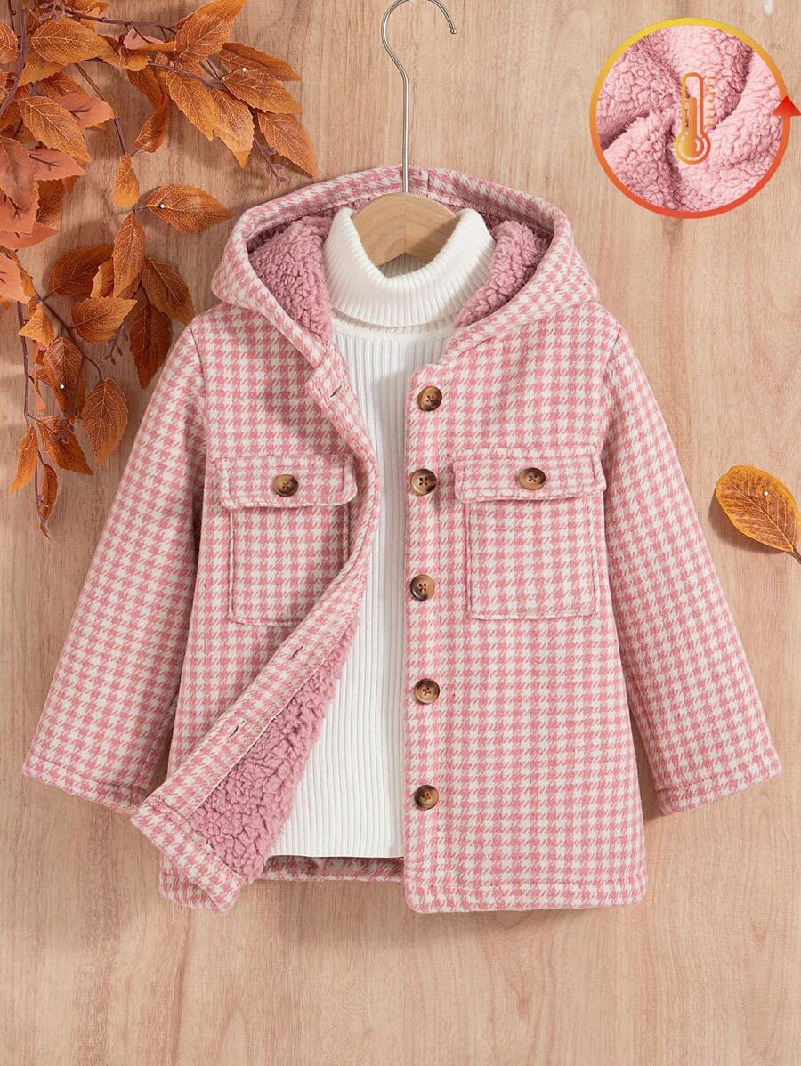 SHEIN Chaqueta con capucha forrada térmicamente estampada en cuadros ...