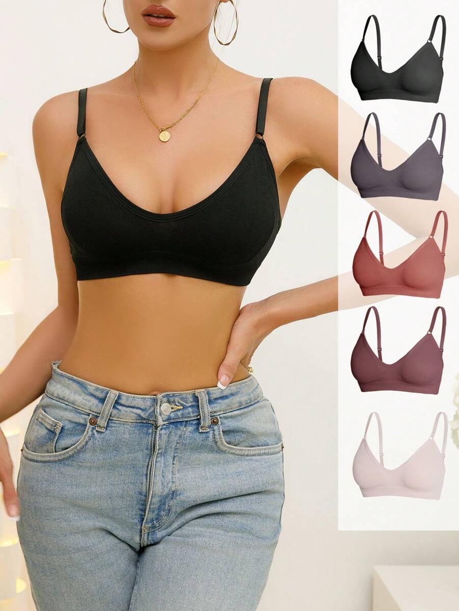 5pack Solid Wireless Bra | SHEIN USA