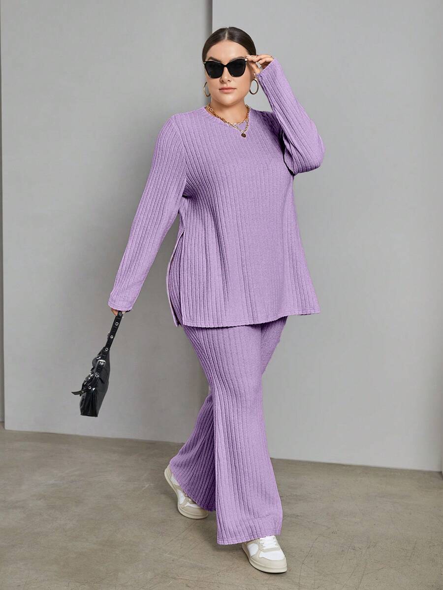 SHEIN Essnce Plus Size Women's Autumn And Winter Fashion Casual Comfortable Warm Purple Brushed ...
