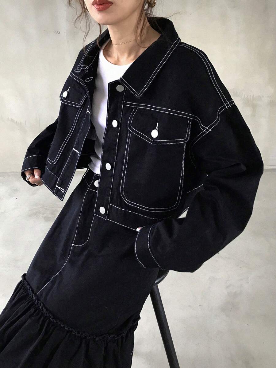 FRIFUL Women's 2 Pieces Denim Set: Denim Jacket & Denim Mermaid Hem ...