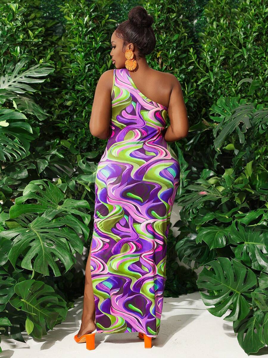 Slaydiva New 2025 Curve Plus Size Sexy Fashion Women One Shoulder Print ...