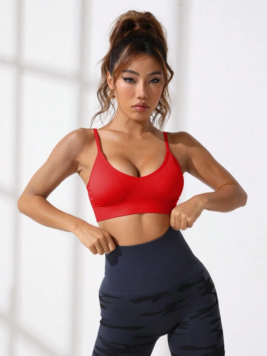 SHEIN Sport Studio Women's Plain Minimalist Camisole Sports Bra, Casual Everyday Wear | SHEIN USA