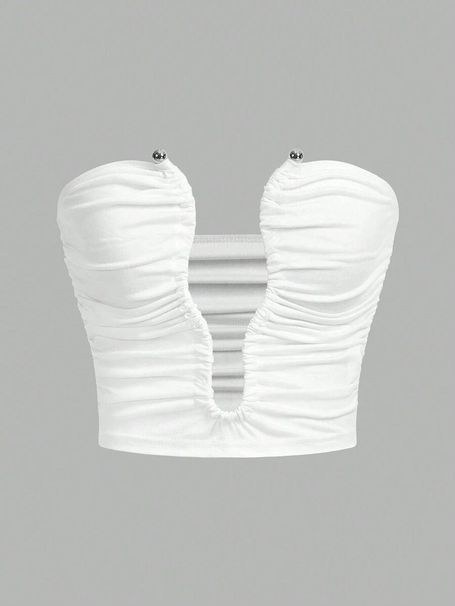 SHEIN ICON Slim Fit Asymmetric Neckline Wire Bra Crop Top For Women ...