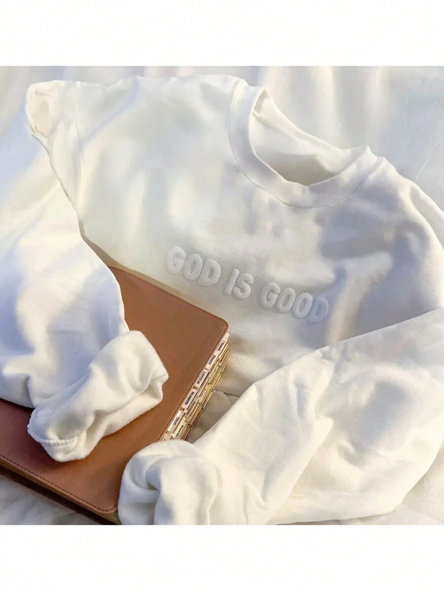 SHEIN MOOSTA Women Christian Sweatshirt, Faith Hoodie, God Is Good Puff ...